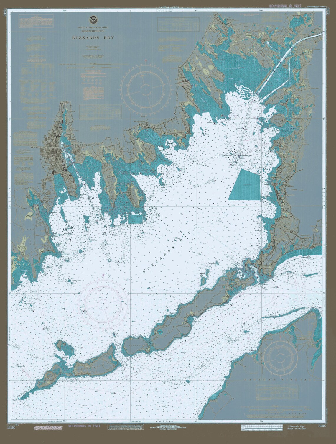 Buzzards Bay Map (custom Color - Earth Tones) - Nautical Chart Print - Etsy