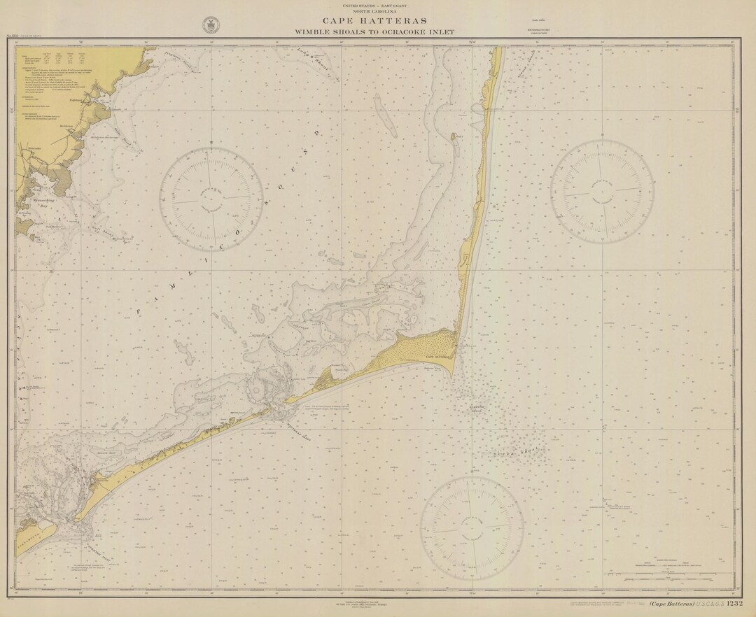 Cape Hatteras Map - Wimble Shoals to Ocracoke Inlet - 1928 - Nautical ...