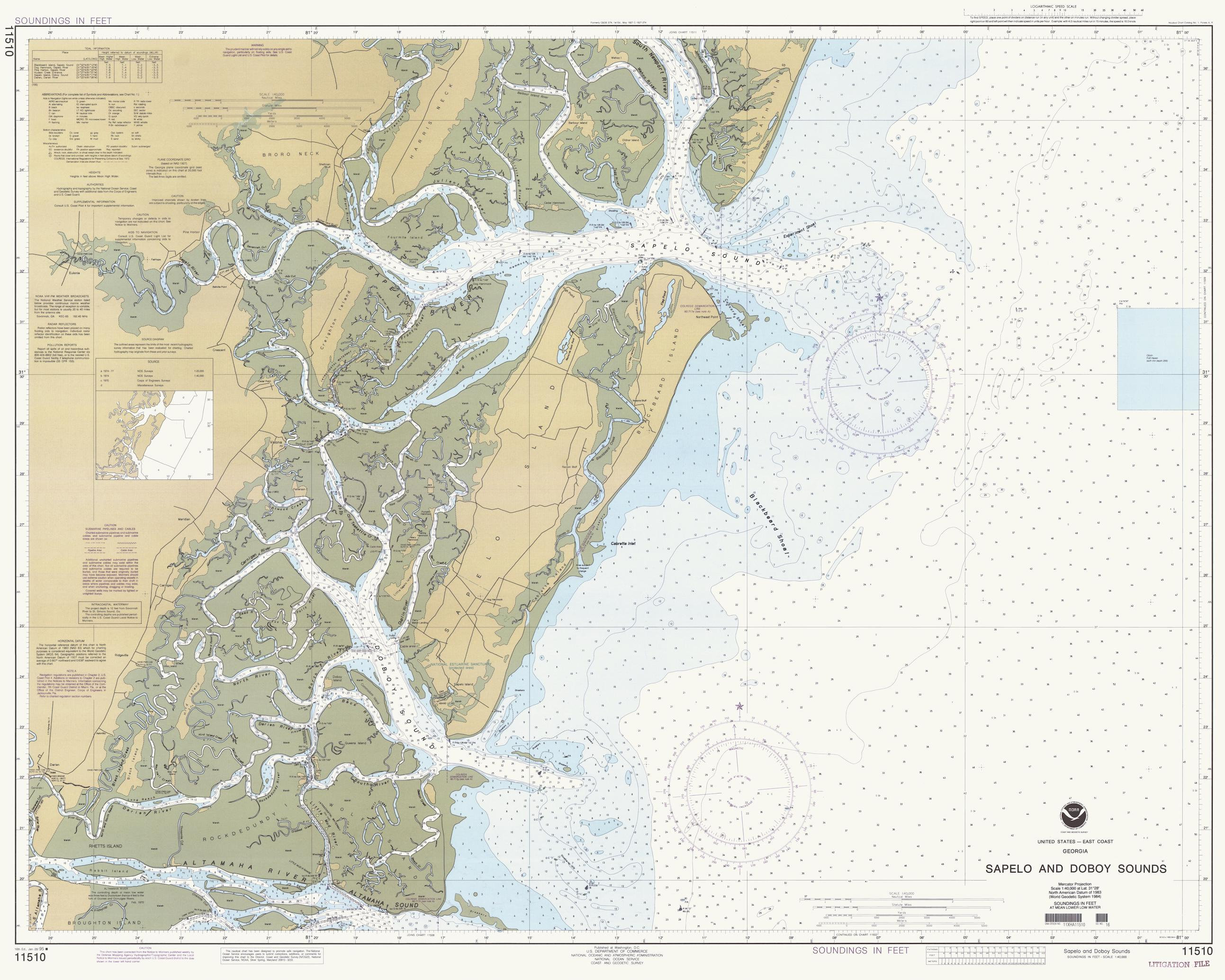 Sapelo Sound and Doboy Sound Georgia Map 1995 Nautical Chart Print - Etsy