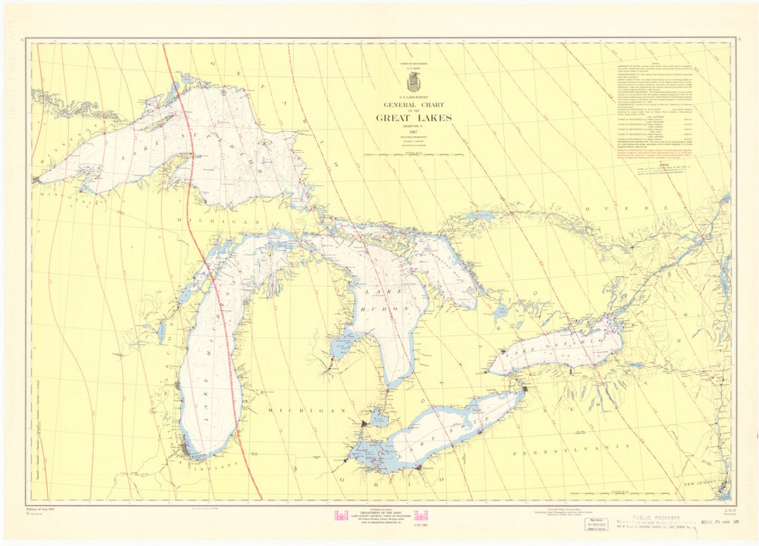 Great Lakes Map 1967 - Nautical Chart Print - Etsy