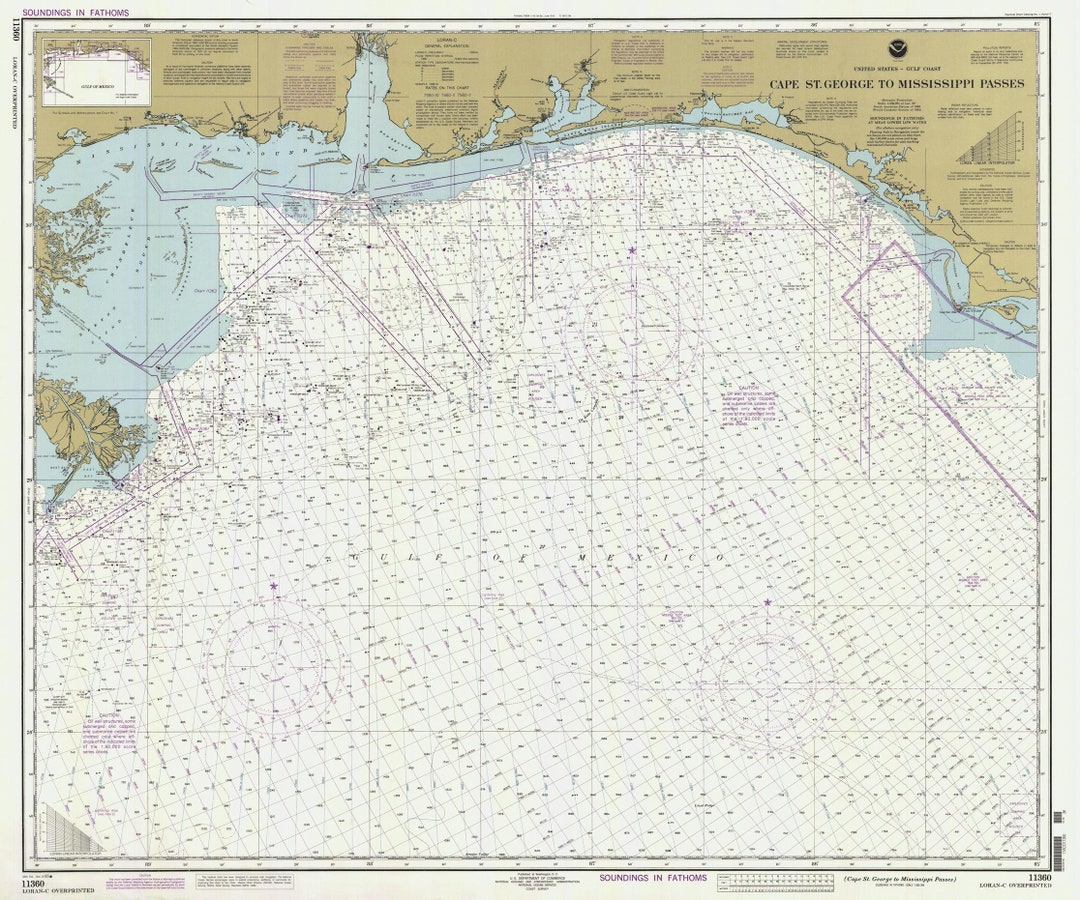 Cape St. George to Mississippi Passes Map 1995 Nautical - Etsy