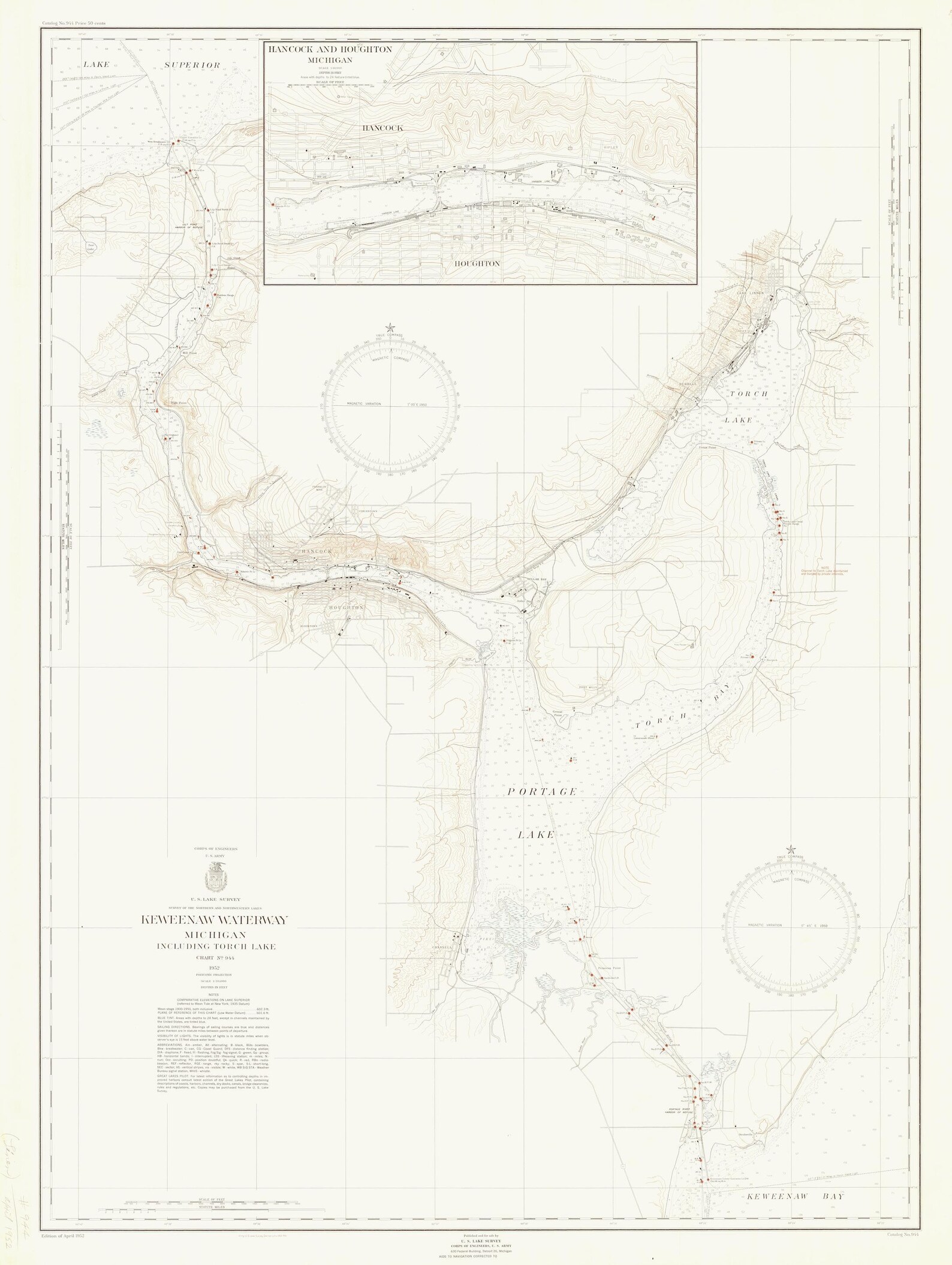 Keweenaw Waterway Torch Lake Map 1952 Nautical Chart Print - Etsy