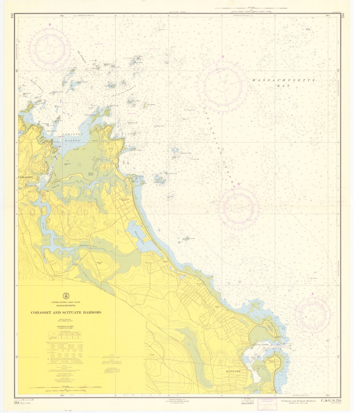 Scituate & Cohasset Harbor Map 1958 - Nautical Chart Print - Etsy
