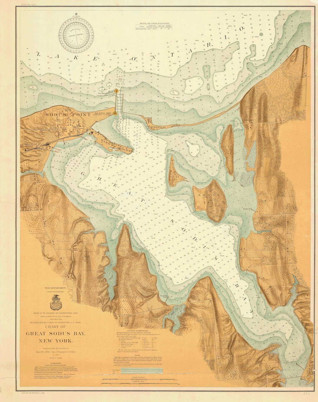 Great Sodus Bay - New York - Lake Ontario Map 1902 - Nautical Chart ...