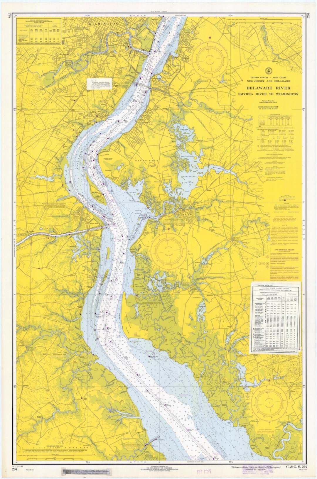 Delaware River Map - Smyrna River to Wilmington 1968 - Nautical Chart ...