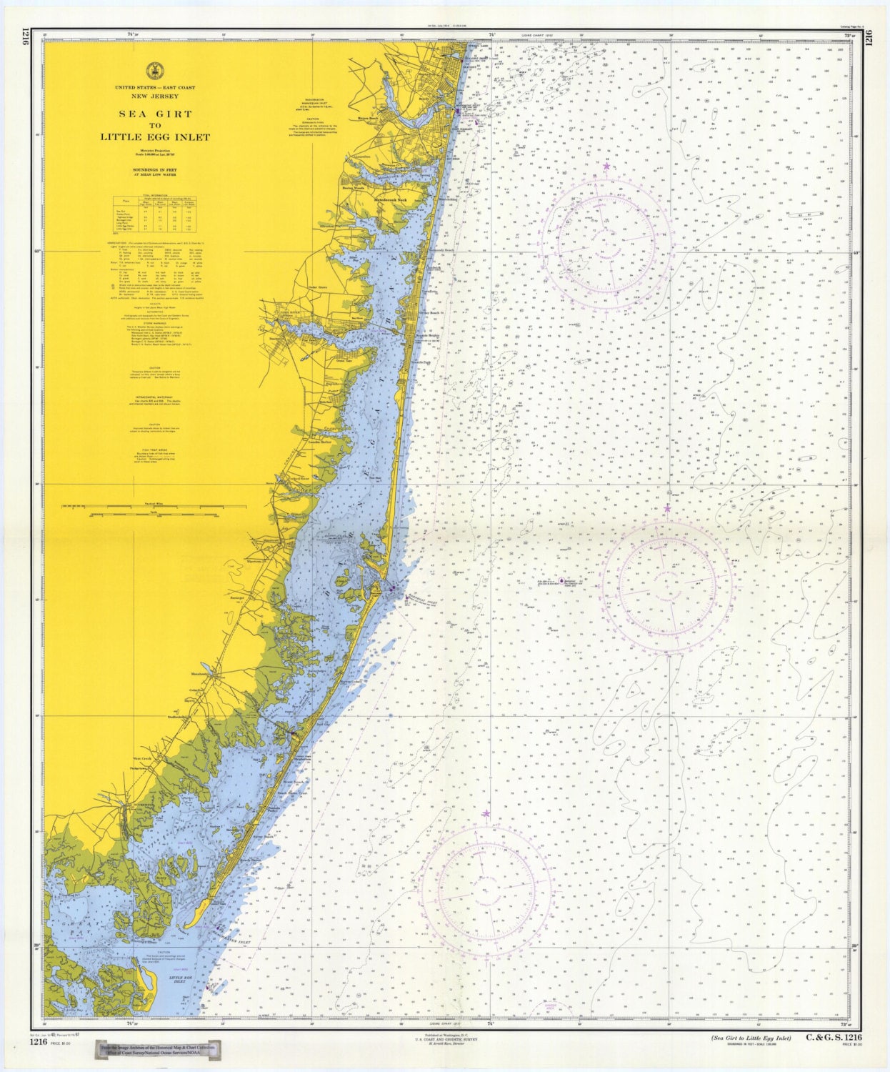 Sea Girt to Little Egg Inlet Map - 1957 - Nautical Chart Print - Etsy