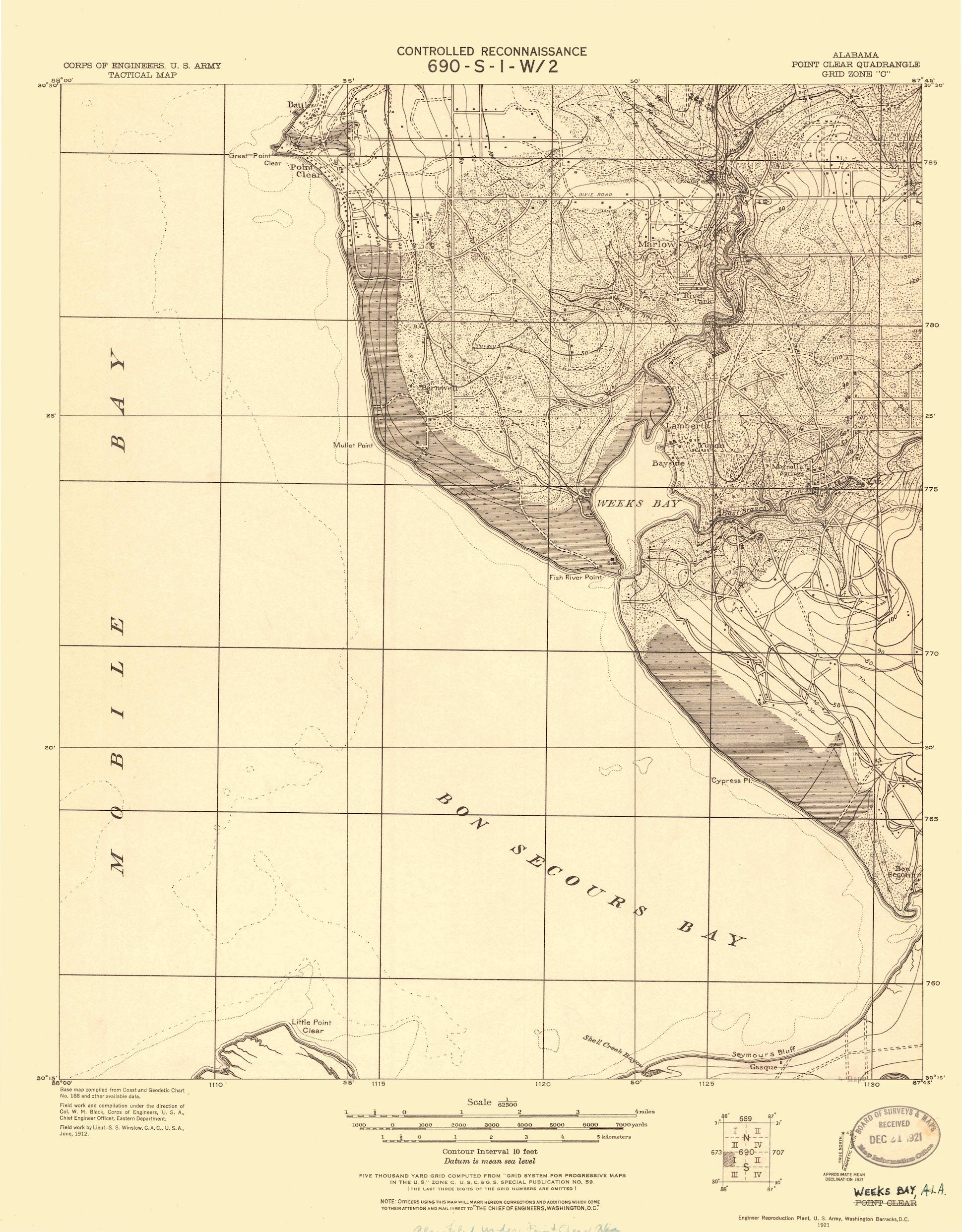 Point Clear - Weeks Bay Map - 1921 - Nautical Chart Print - Etsy