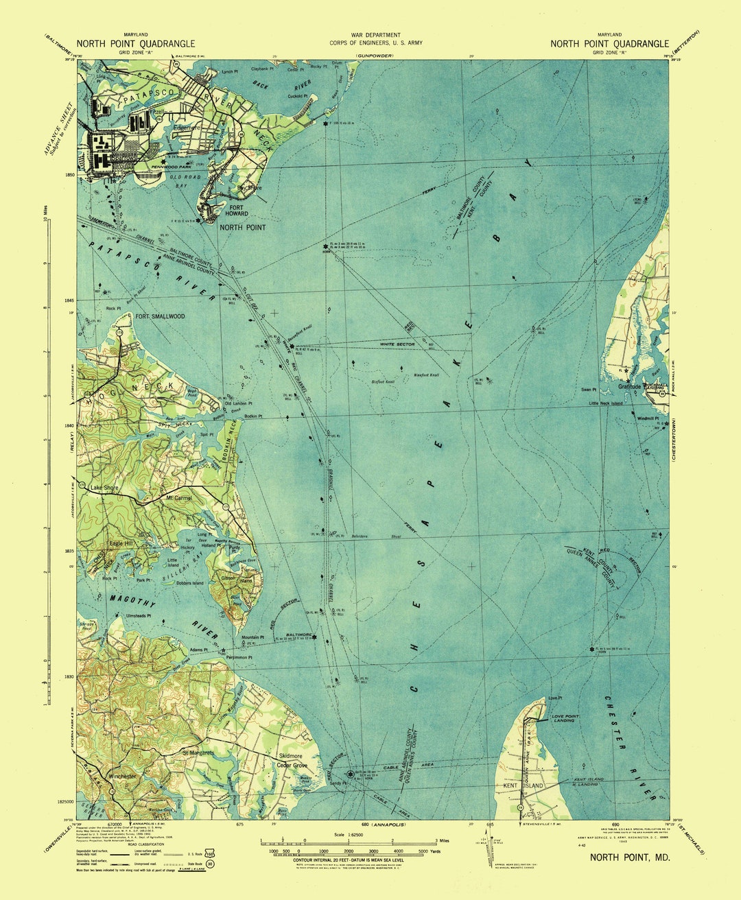 North Point (MD) Map - 1943- Nautical Chart Print - Etsy