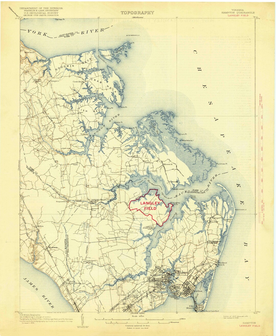 Hampton Virginia - Chesapeake Bay 1907 - Nautical Chart Print - Etsy