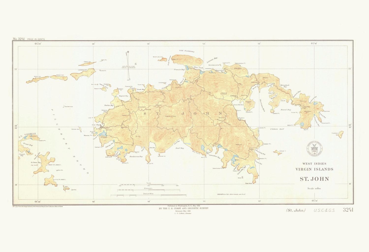 St. John Map USVI Historical Chart 1934 wholesale Listing | Etsy
