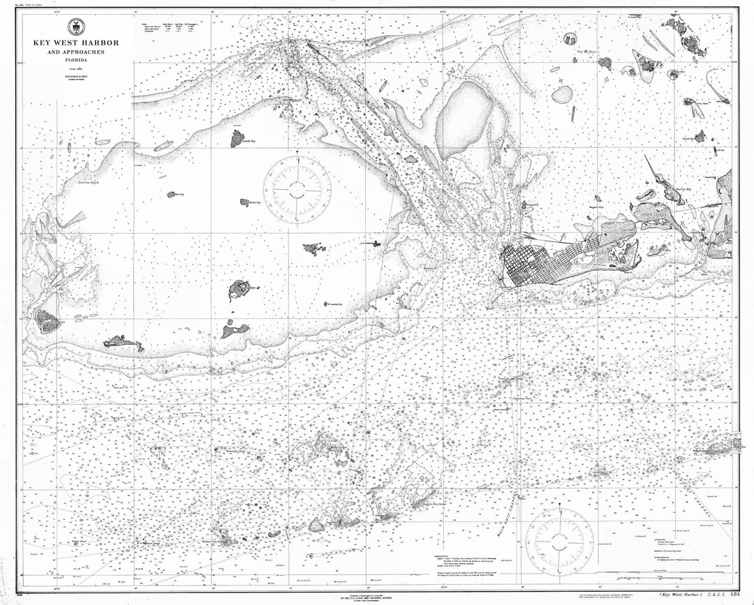 Key West Map 1919 - Approaches to Key West - Nautical Chart Print - Etsy