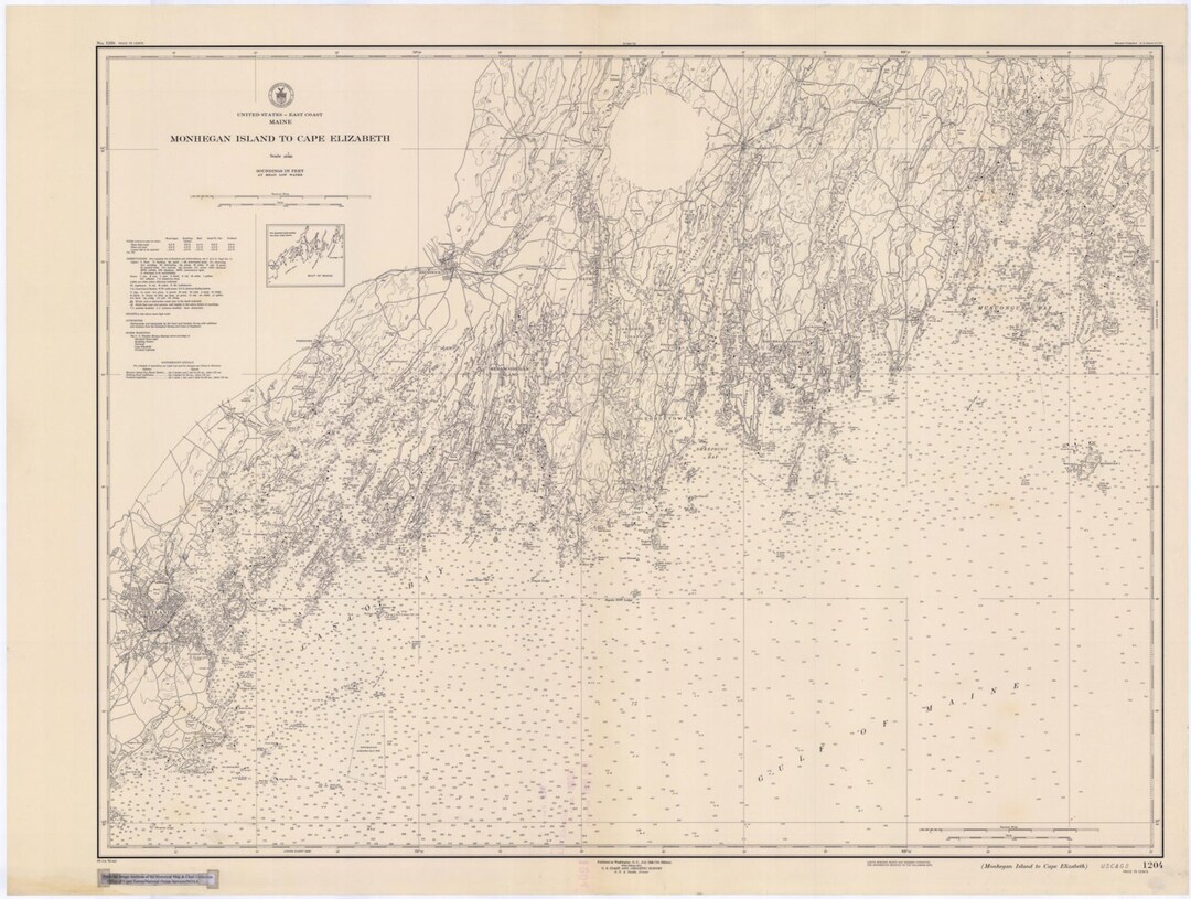 Monhegan Island to Cape Elizabeth Map 1950 - Nautical Chart Print - Etsy