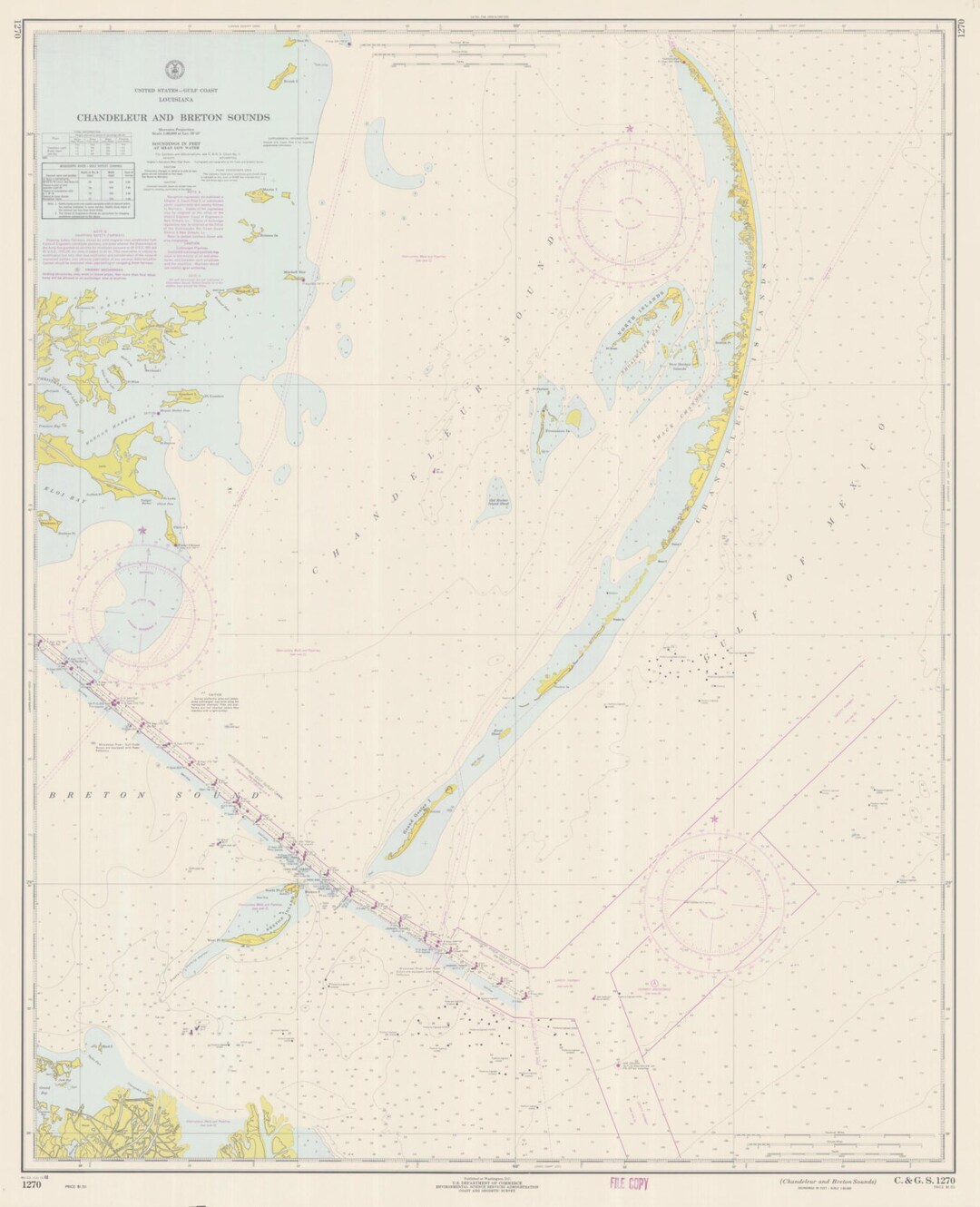 Chandeleur and Breton Sounds Map - Louisiana Historical Chart 1968 ...