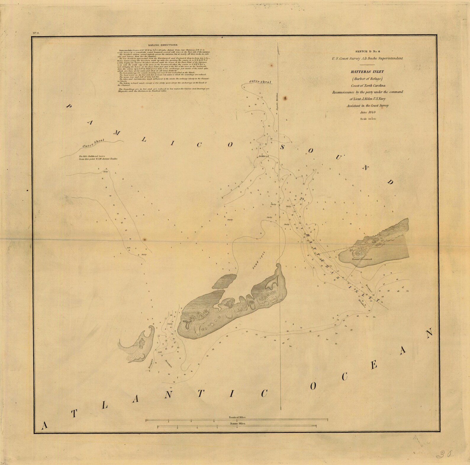 Pamlico Sound Map - Hatteras Inlet - 1849 - Nautical Chart Print - Etsy