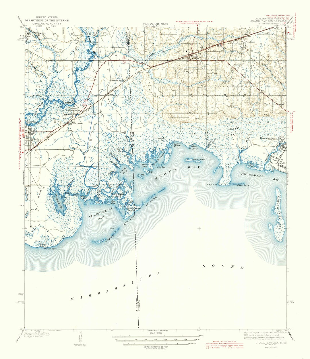 Grand Bay Map - 1943 - Nautical Chart Print - Etsy