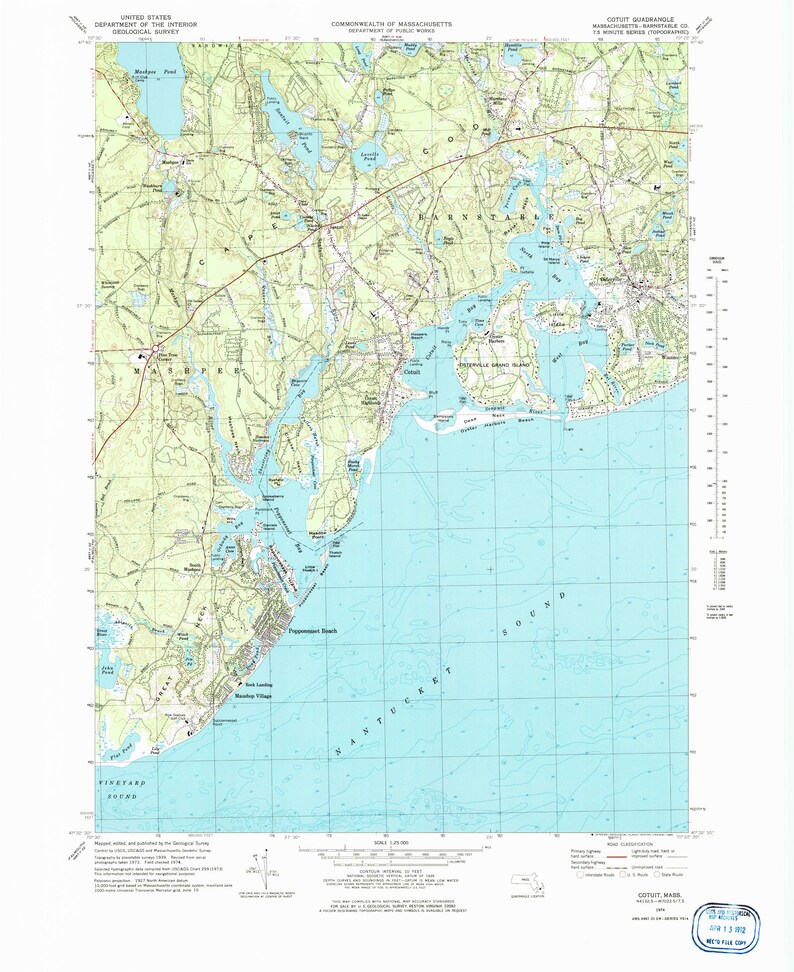 Cotuit (MA) Topographic Map - 1974 - Etsy