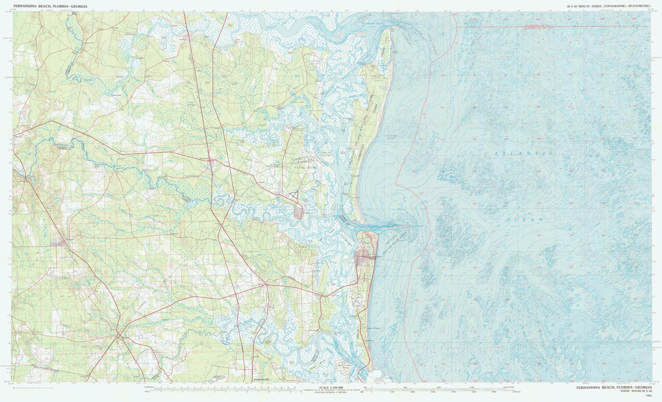 Fernandina Beach Bathymetric Fishing Map 1981 - Etsy