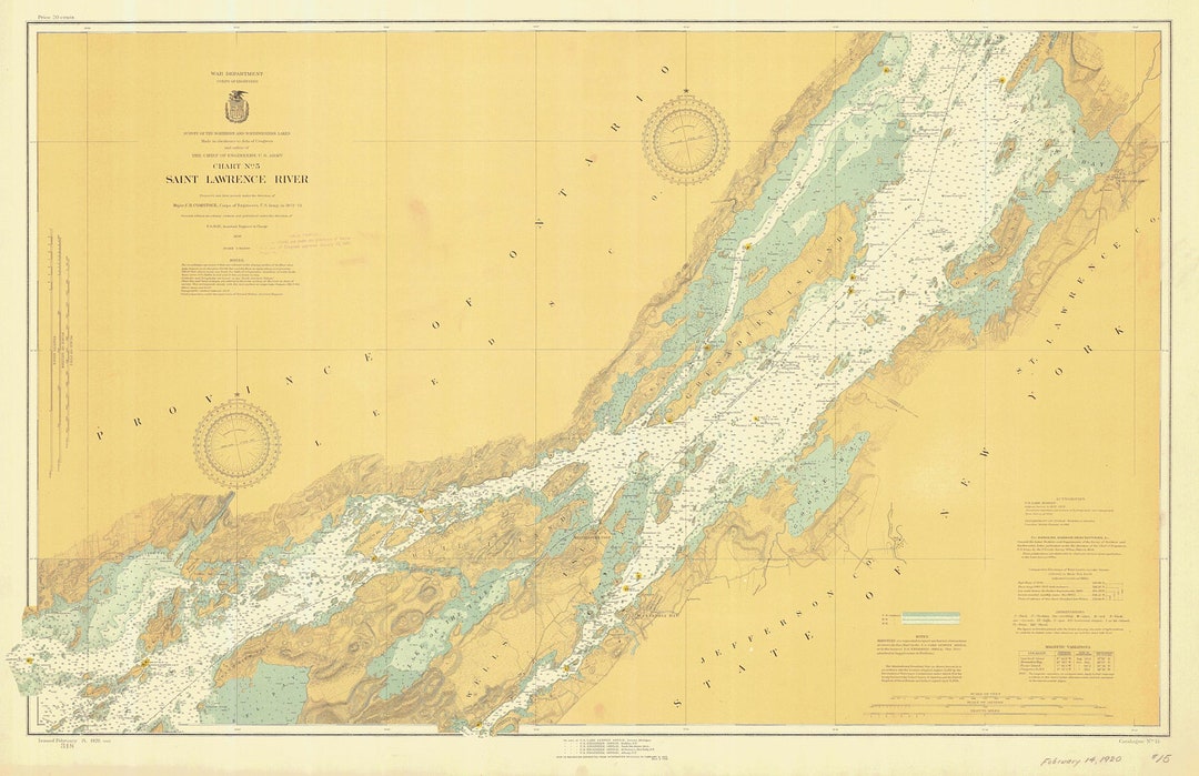 St. Lawrence River Map - Chart #5 1920 - Nautical Chart Print - Etsy