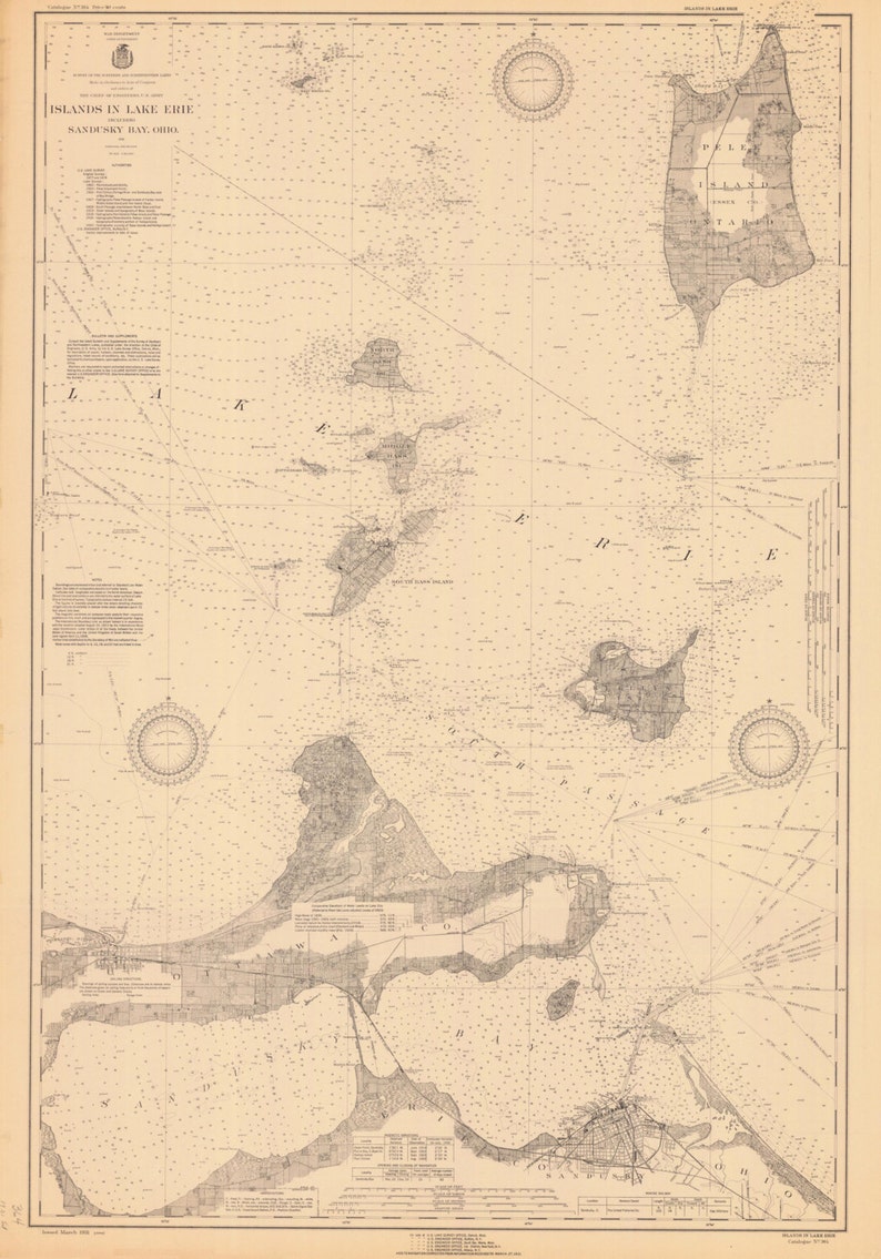 Lake Erie Islands Map & Sandusky Bay Map 1931 - Nautical Chart Print - Etsy