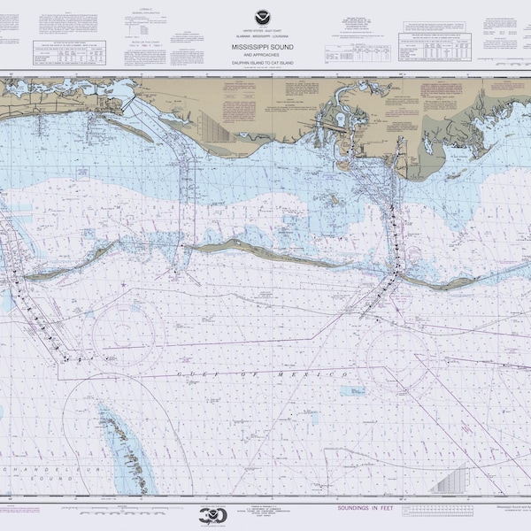 Nautical Map Mississippi Sound - Etsy