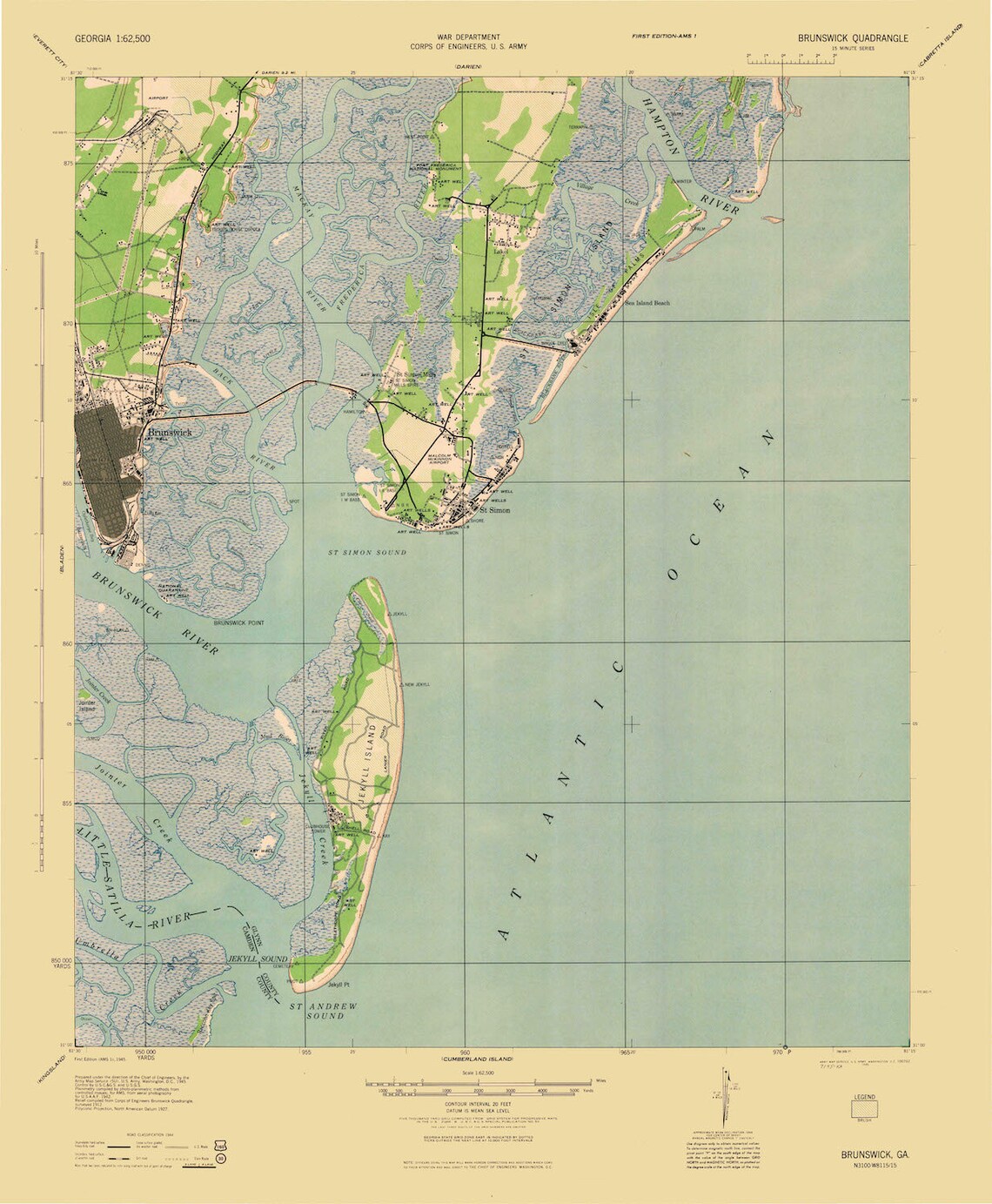 Brunswick (GA) Map 1945 - Nautical Chart Print - Etsy