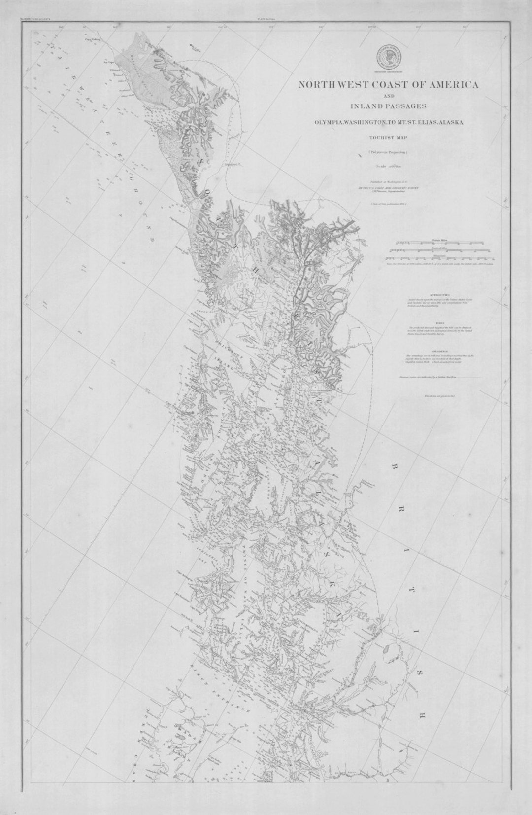 Northwest Coast of US Map - Olympia Washington to Mt. St. Elias 1891 ...