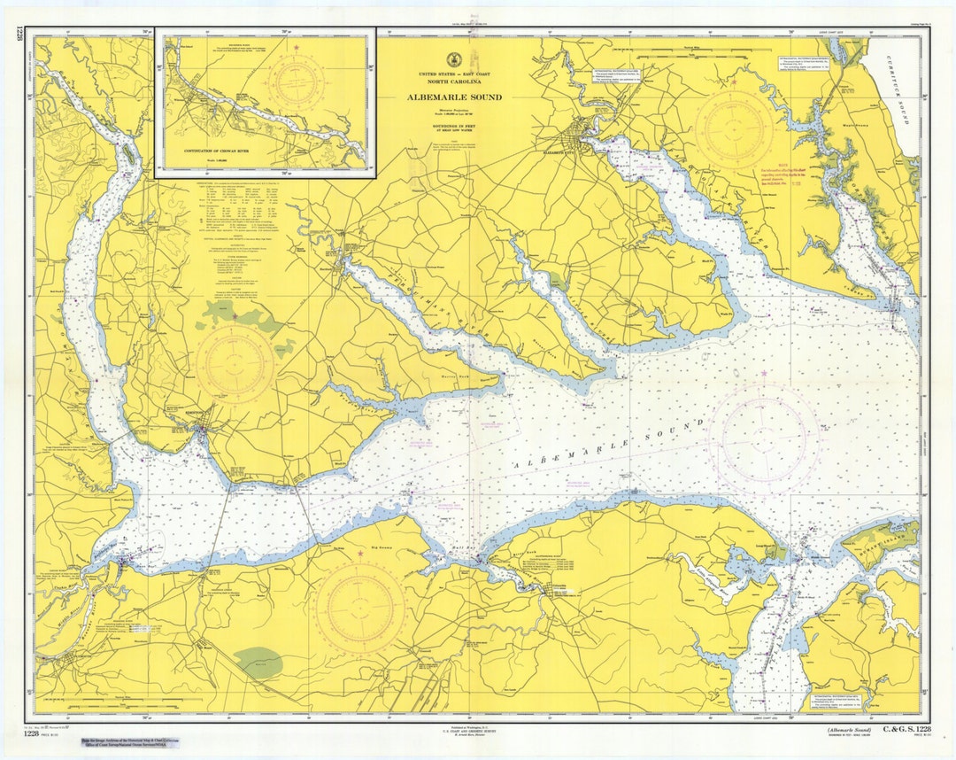 Albemarle Sound Map 1957 - Nautical Chart Print - Etsy