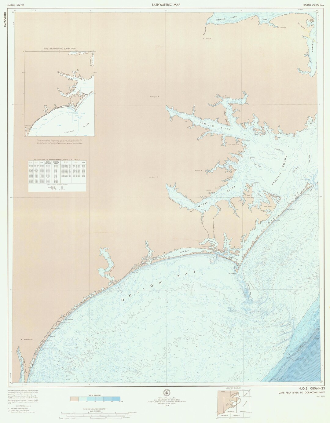 Cape Fear River to Ocracoke Inlet 1972 - Nautical Chart Print - Etsy