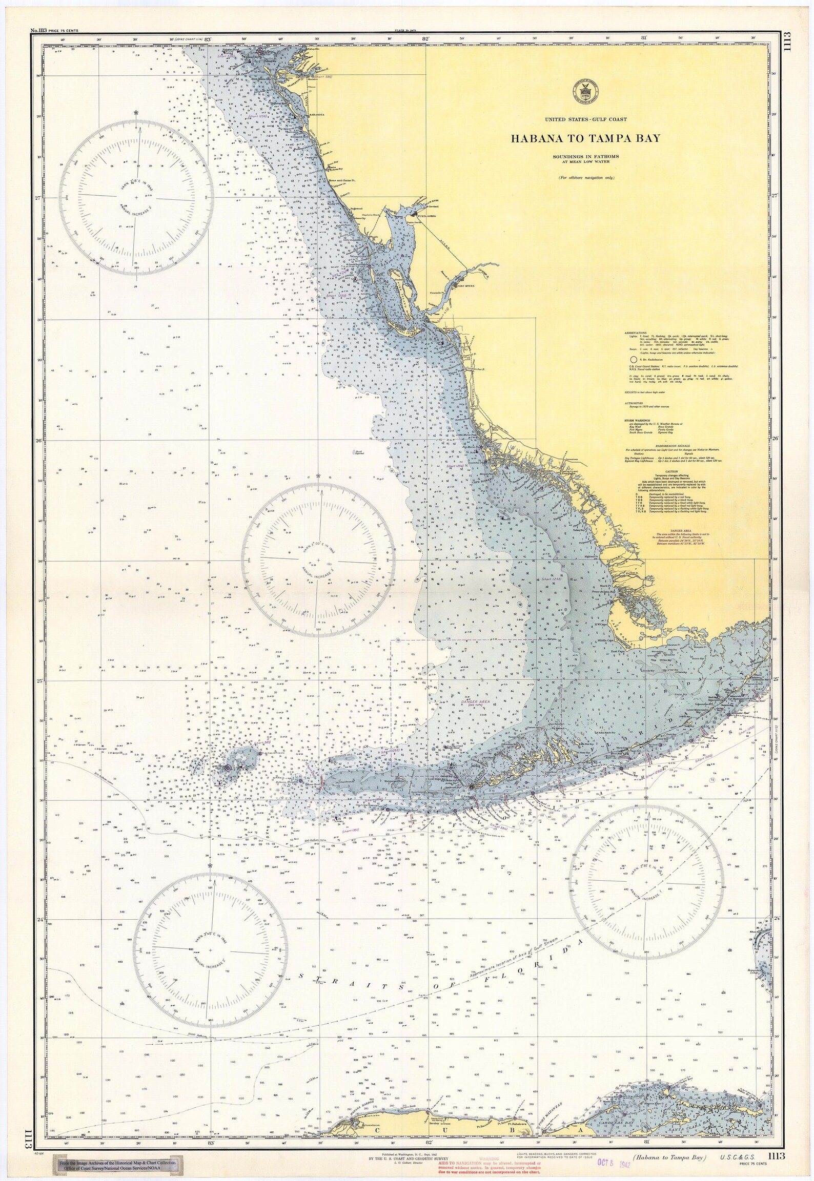 Tampa Bay to Florida Keys Nautical Chart Print: 1942 Vintage Map - Etsy