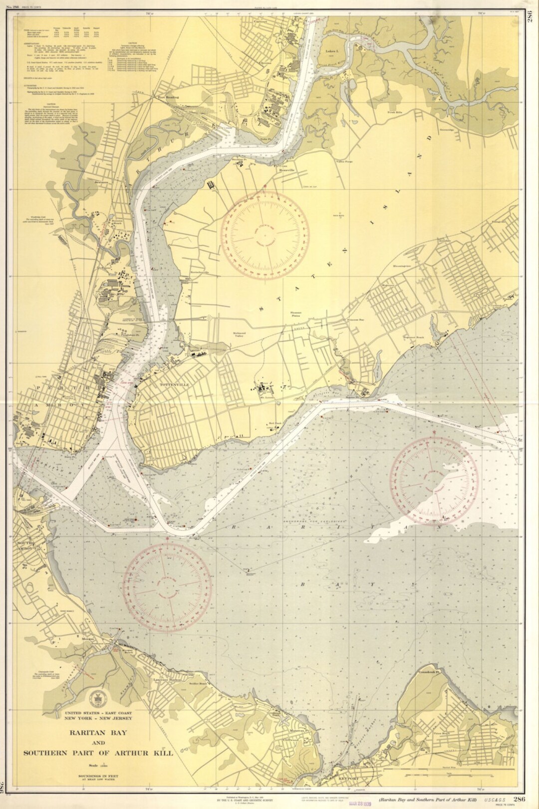 Raritan Bay - Southern Part of Arthur Kill Map 1939 - Nautical Chart ...