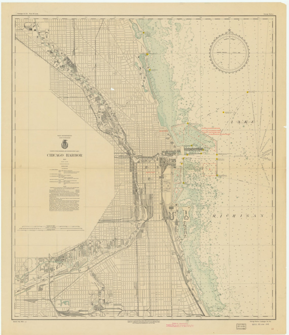 Chicago Harbor Map 1933 - Nautical Chart Print - Etsy