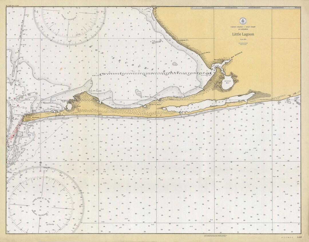 Little Lagoon Map - Alabama Gulf Coast 1933 - Nautical Chart Print - Etsy