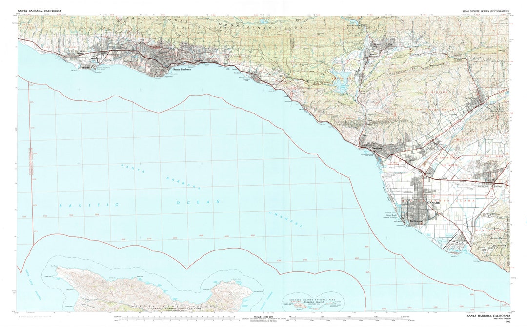 Santa Barbara Topographic Map - 1982 - Nautical Chart Print - Etsy