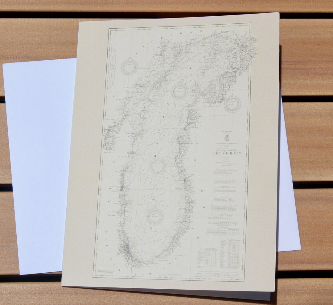 Lake Michigan Map Notecards 1927 4.25x5.5 - Etsy