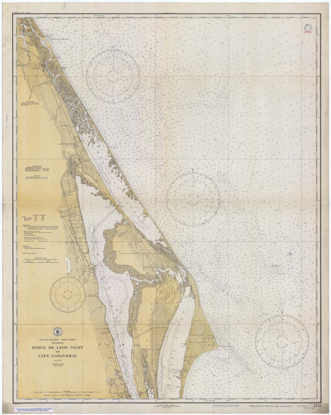 Ponce De Leon Inlet to Cape Kennedy Map 1931 - Nautical Chart Print - Etsy