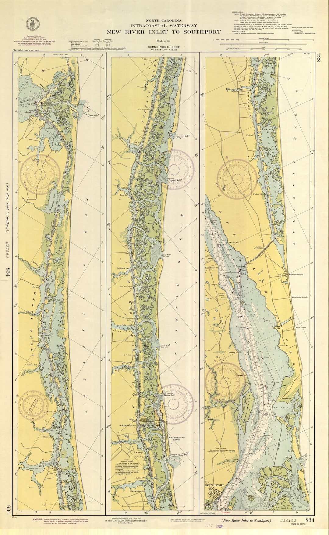 New River Inlet Southport Map 1942 - Nautical Chart Print - Etsy