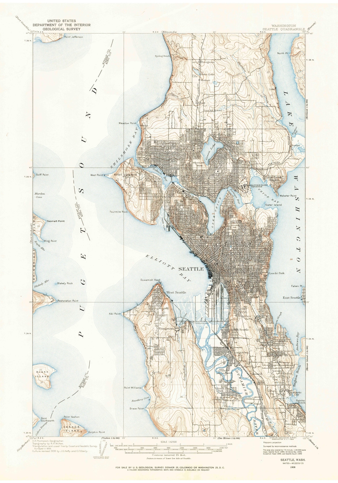 Seattle Topographic Map 1908 - Nautical Chart Print - Etsy