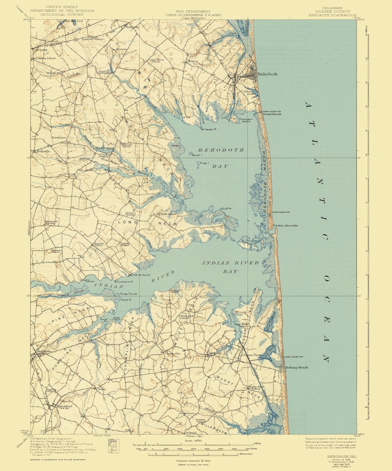 Rehoboth Delaware Map 1918 - Nautical Chart Print - Etsy