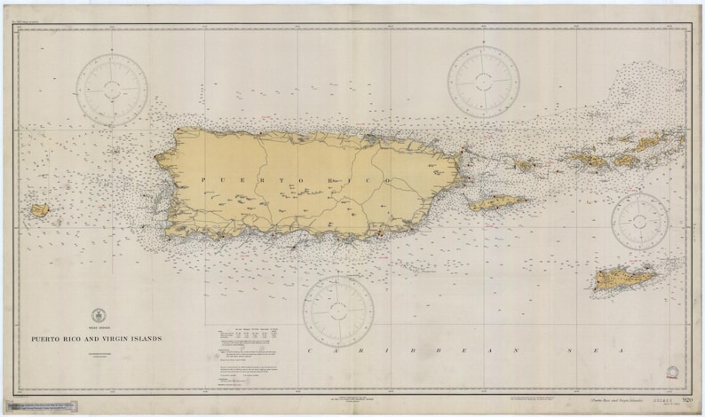 Puerto Rico Map Historical Chart 1933 Nautical Chart Print - Etsy