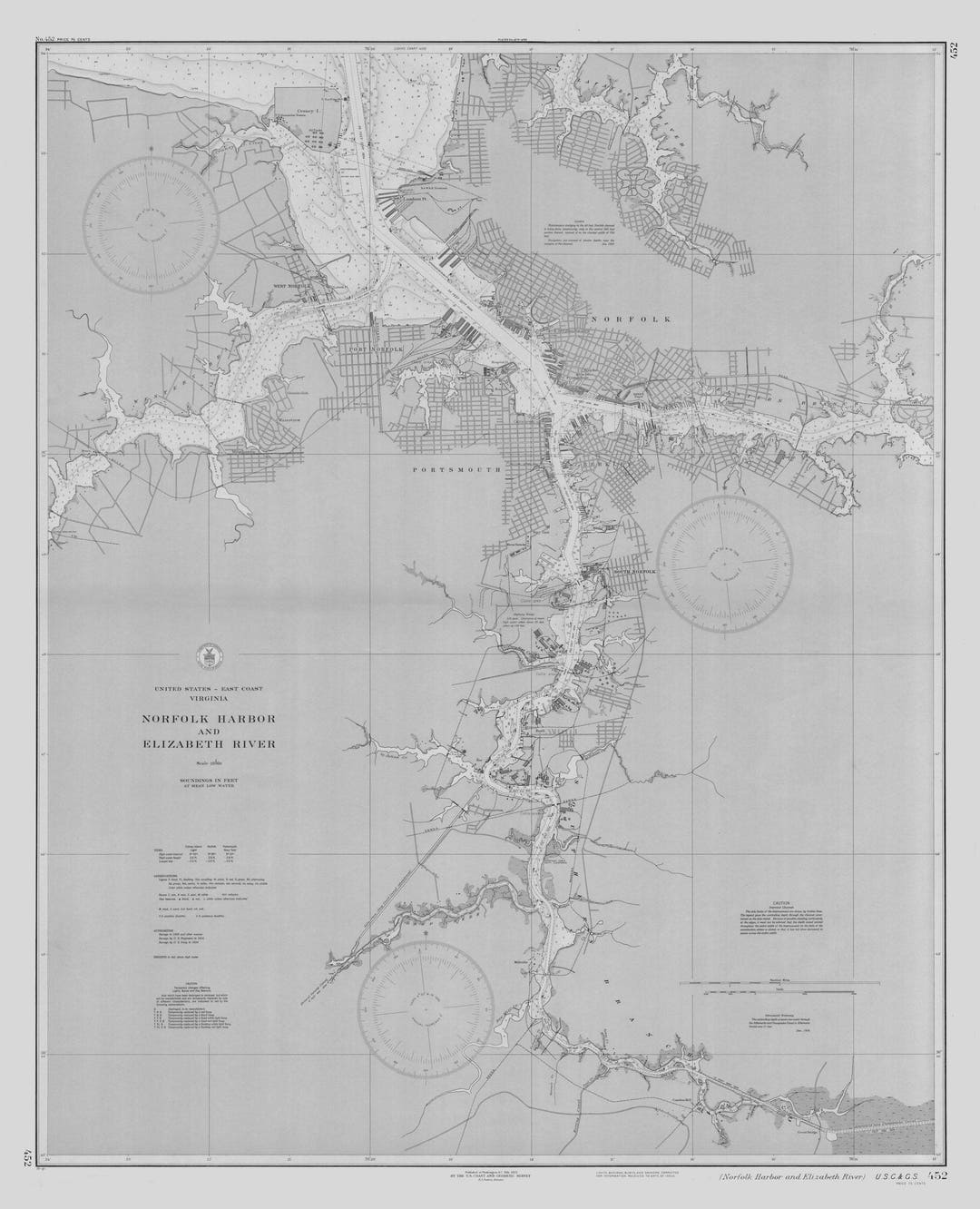 Norfolk Harbor Map and Elizabeth River - Virginia Historical Chart 1935 ...