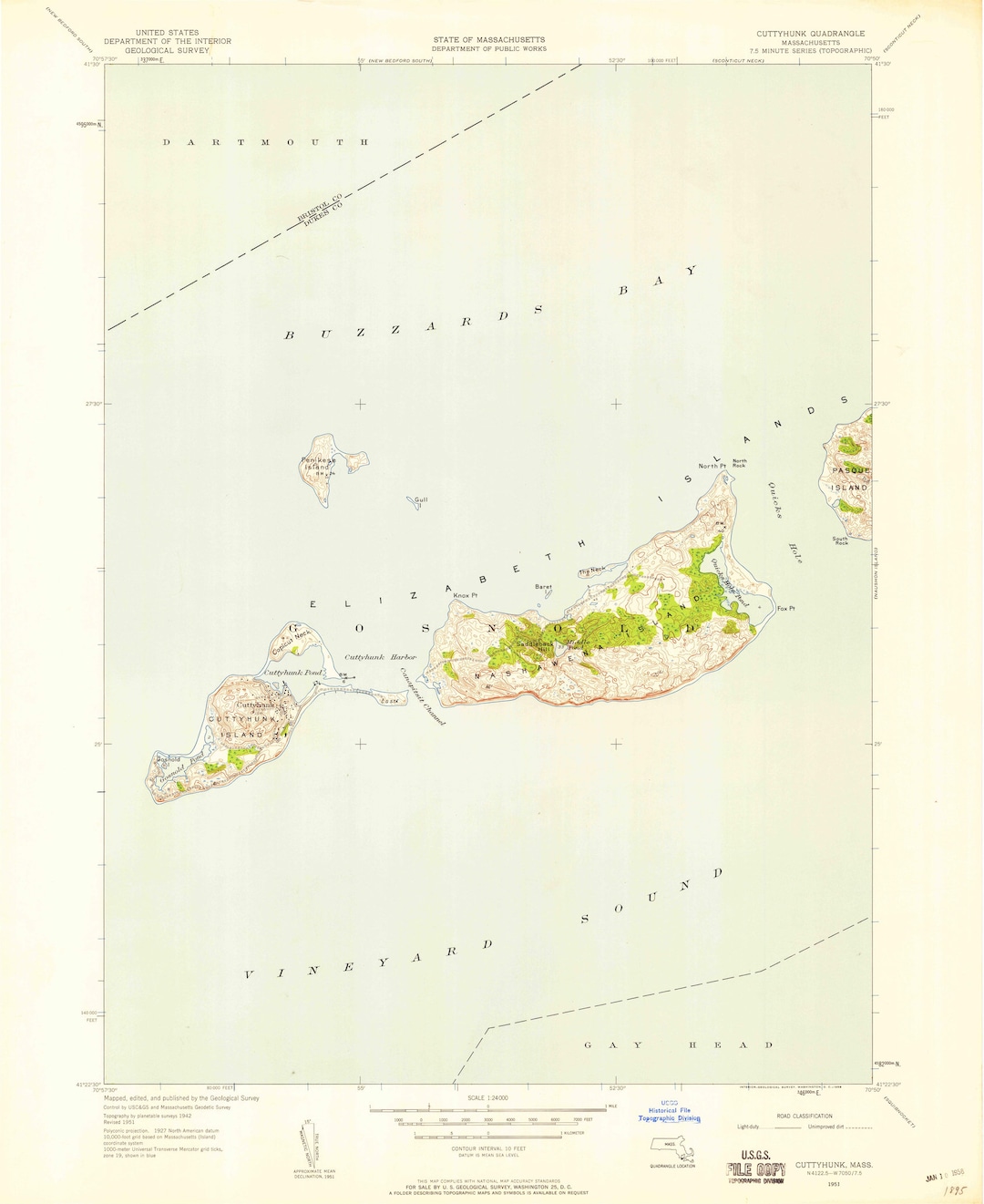 Cuttyhunk Island Map 1951 - Nautical Chart Print - Etsy