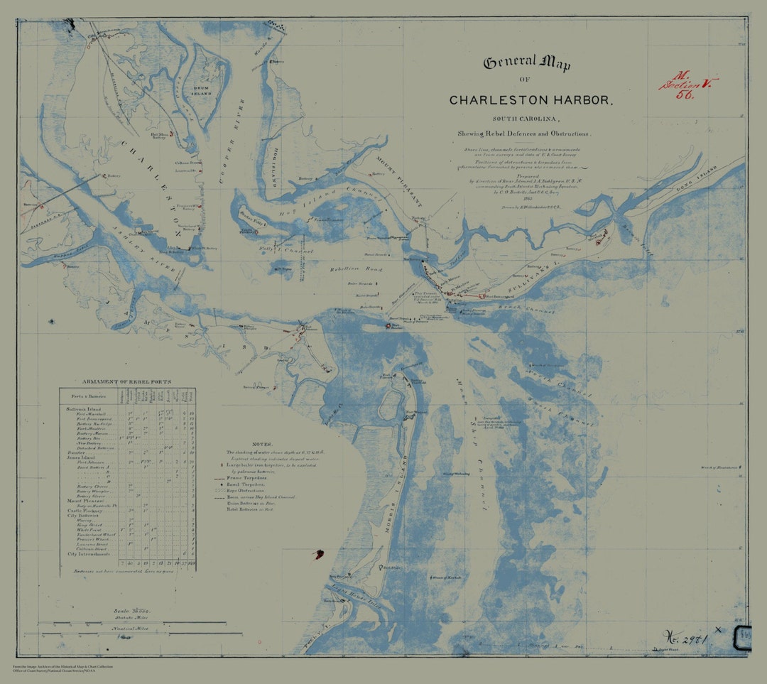 Charleston Harbor, Military Map 1865 - Nautical Chart Print - Etsy
