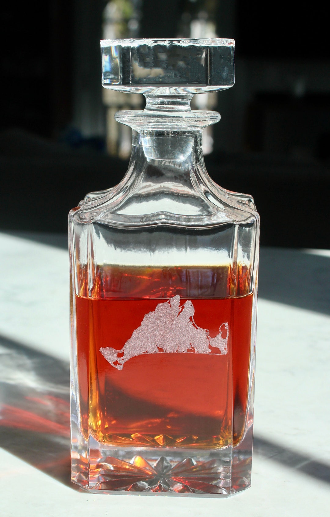 Martha's Vineyard Engraved Whiskey Decanter - 26oz Square Crystal ...