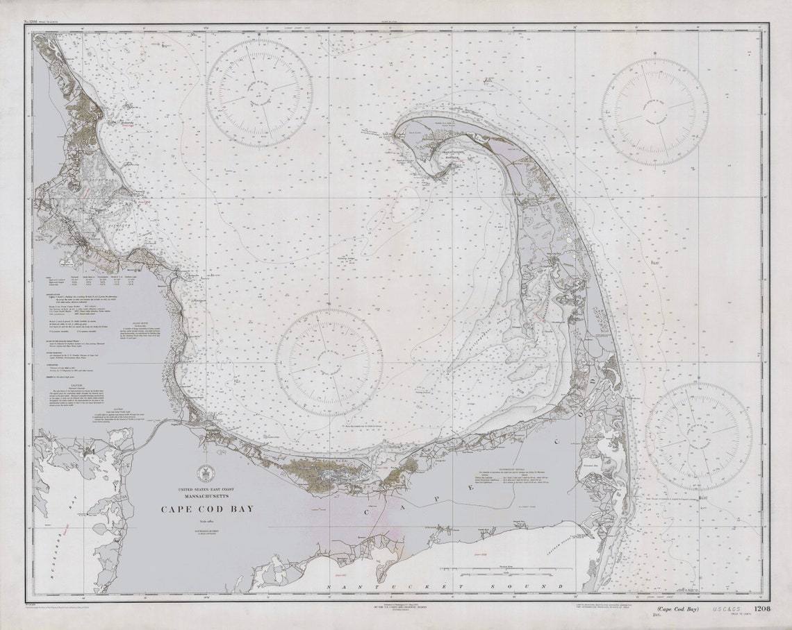 Cape Cod Map 1933 grey Nautical Chart Print - Etsy