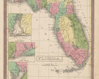 Old Florida Map 1863 Johnson's Map of Florida Restoration - Etsy