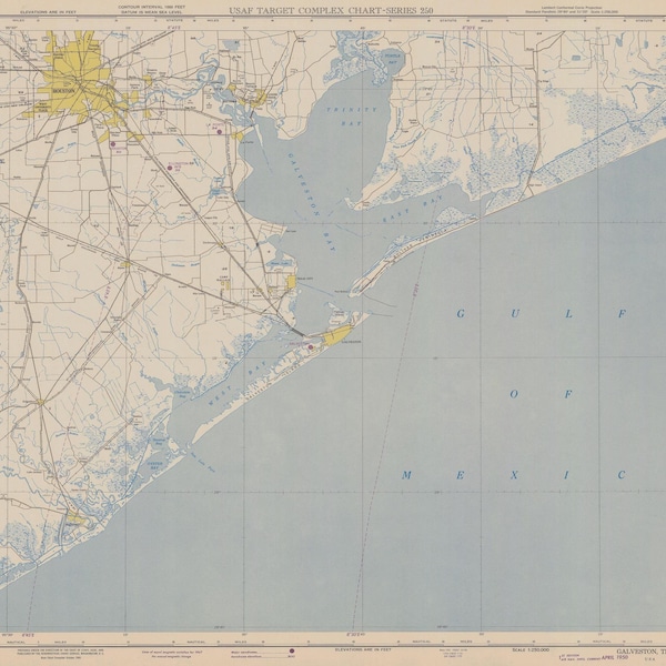 Nautical Map Galveston - Etsy