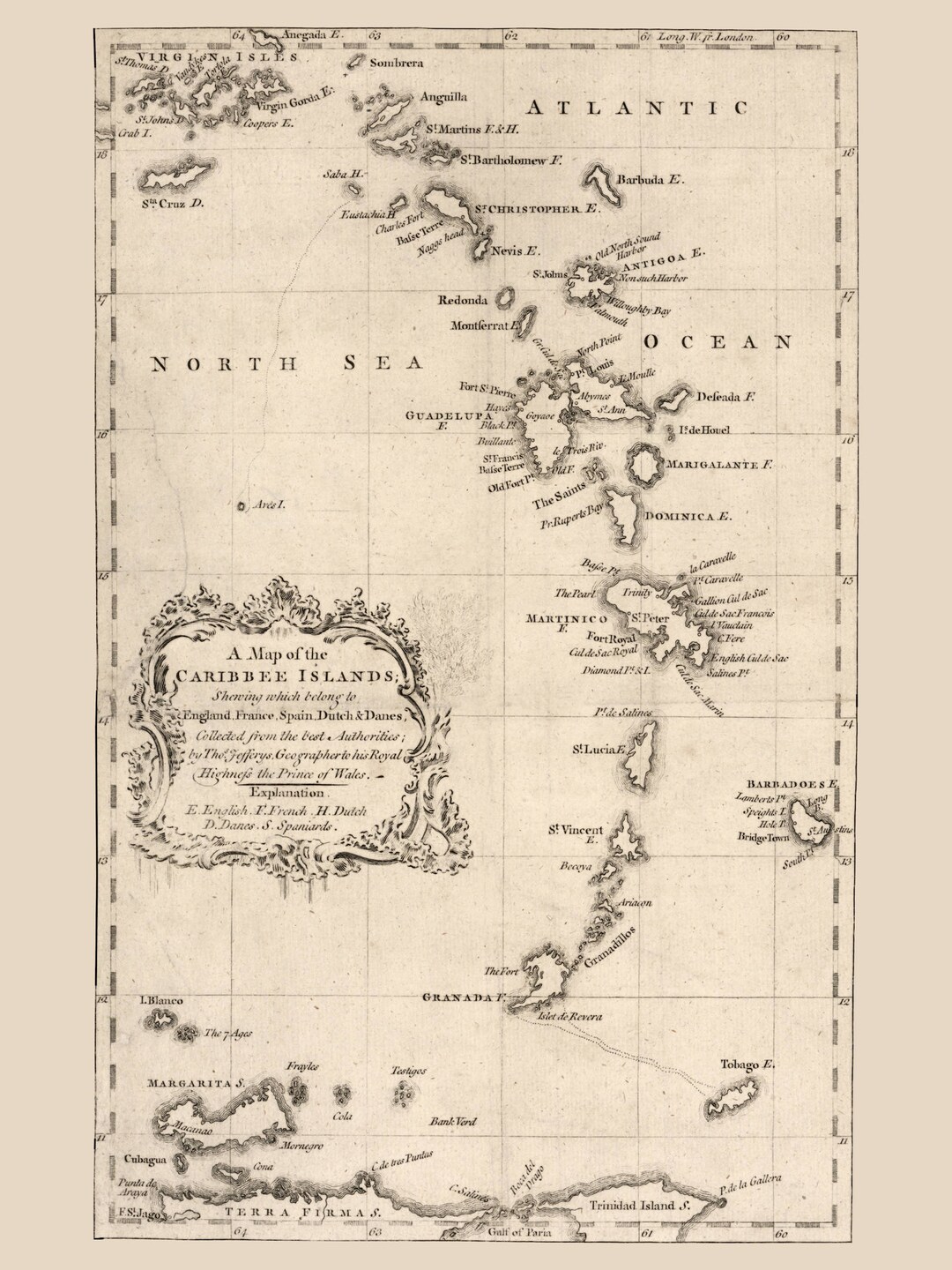 Caribbean Islands Map - 1756 - Nautical Chart Print - Etsy