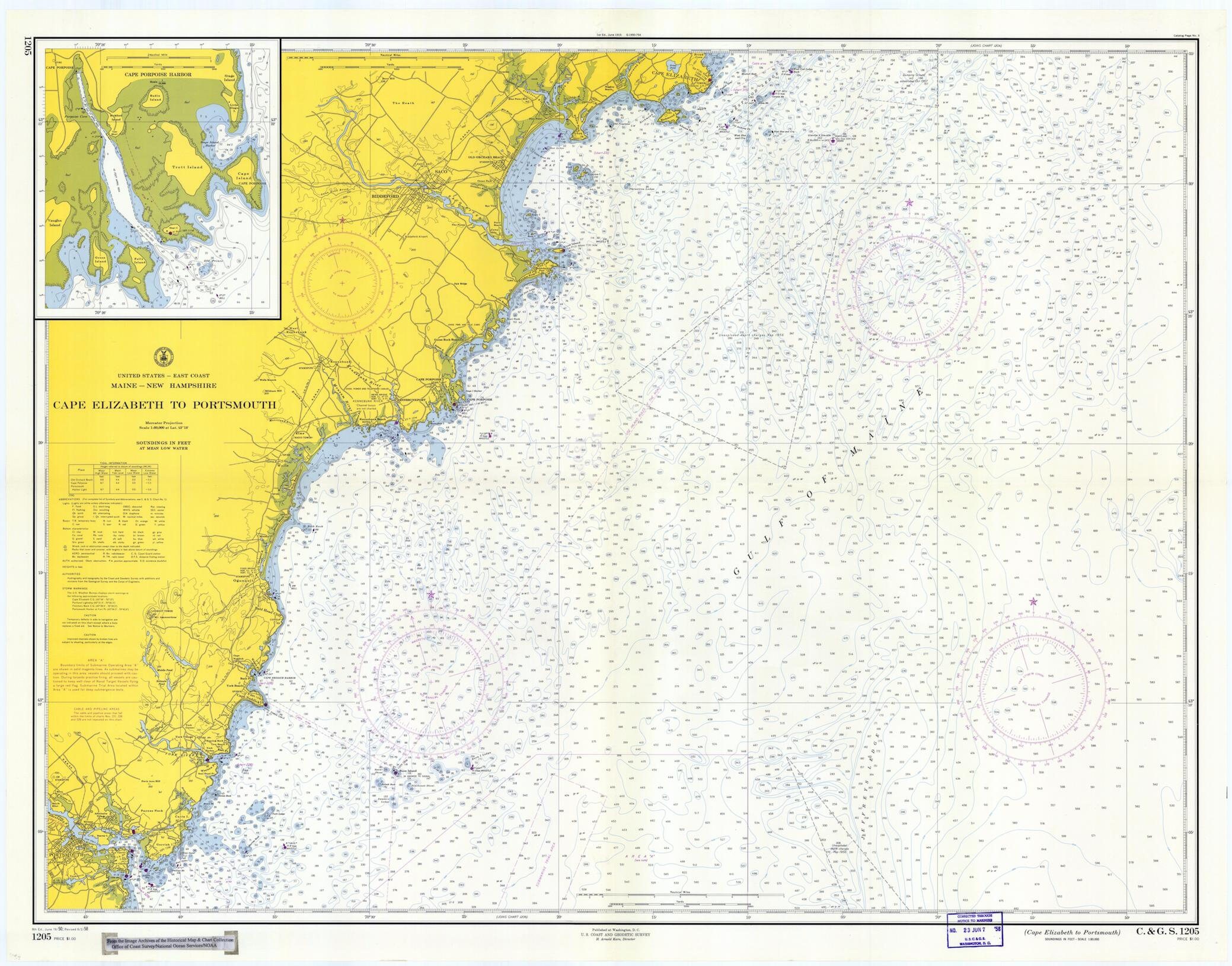 Cape Elizabeth to Portsmouth Map 1958 - Nautical Chart Print - Etsy