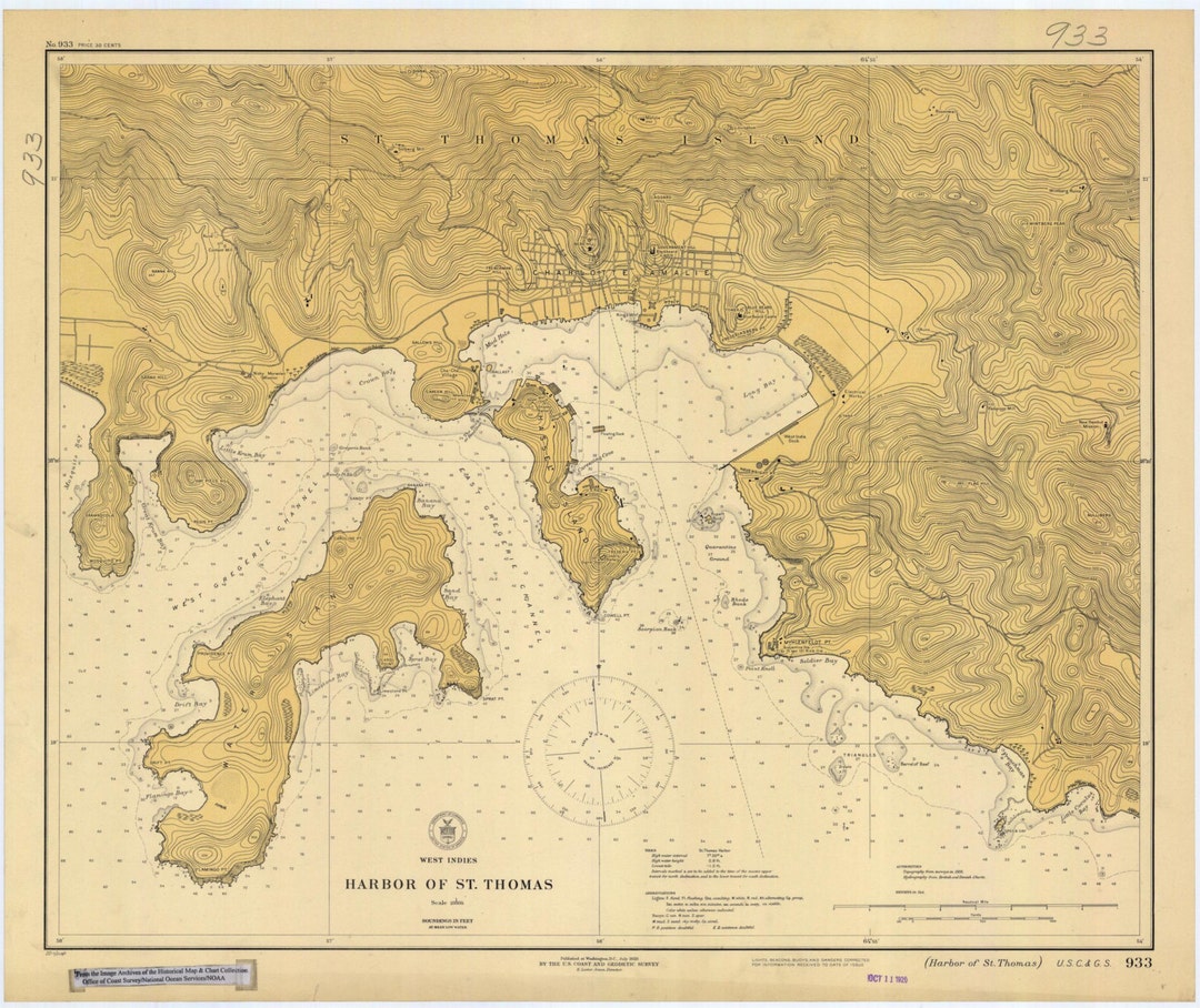 St. Thomas Harbor Map (USVI) 1920 - Nautical Chart Print - Etsy