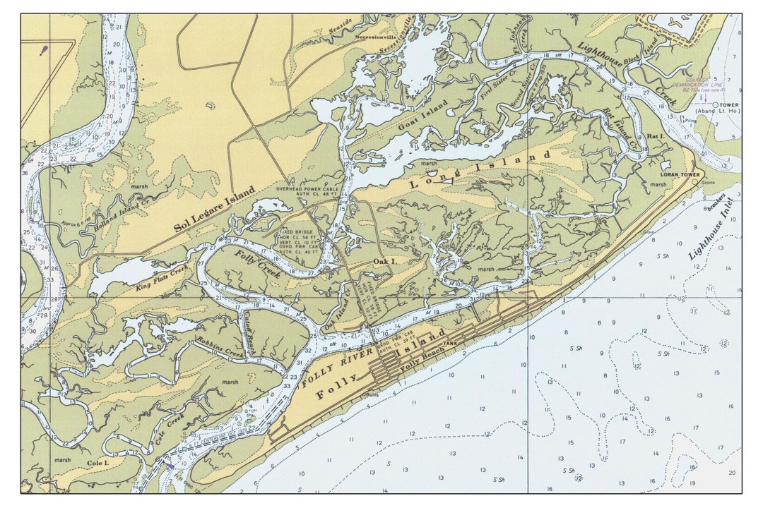 Folly Island Map - 1980 - Nautical Chart Print - Etsy